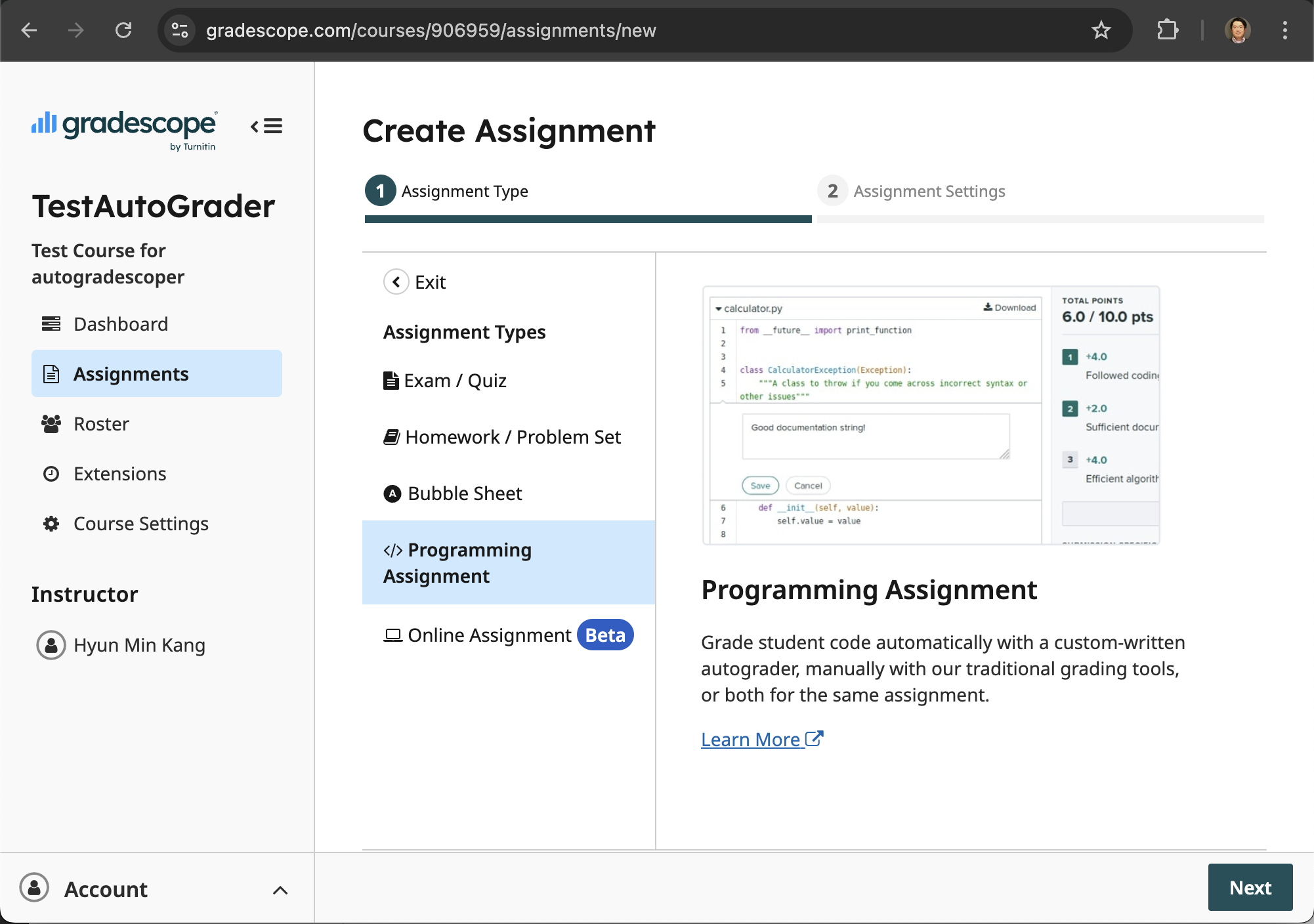 Quickstart - autogradescoper